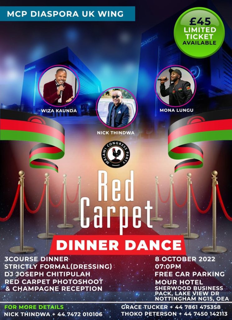 MCP UK 'Red Carper Dinner Dance' Scheduled for October - Malawiana Times